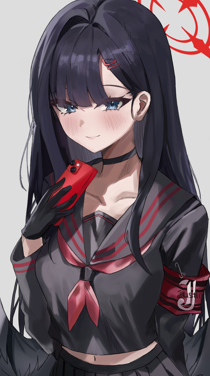 Safebooru - 1girl absurdres black choker black eyes black gloves black hair black serafuku black ...