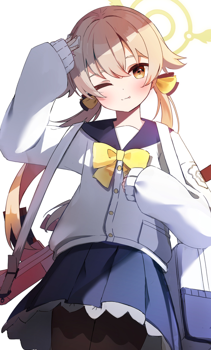 Safebooru - 1girl absurdres blue archive blue skirt blush brown pantyhose buttons cardigan ...