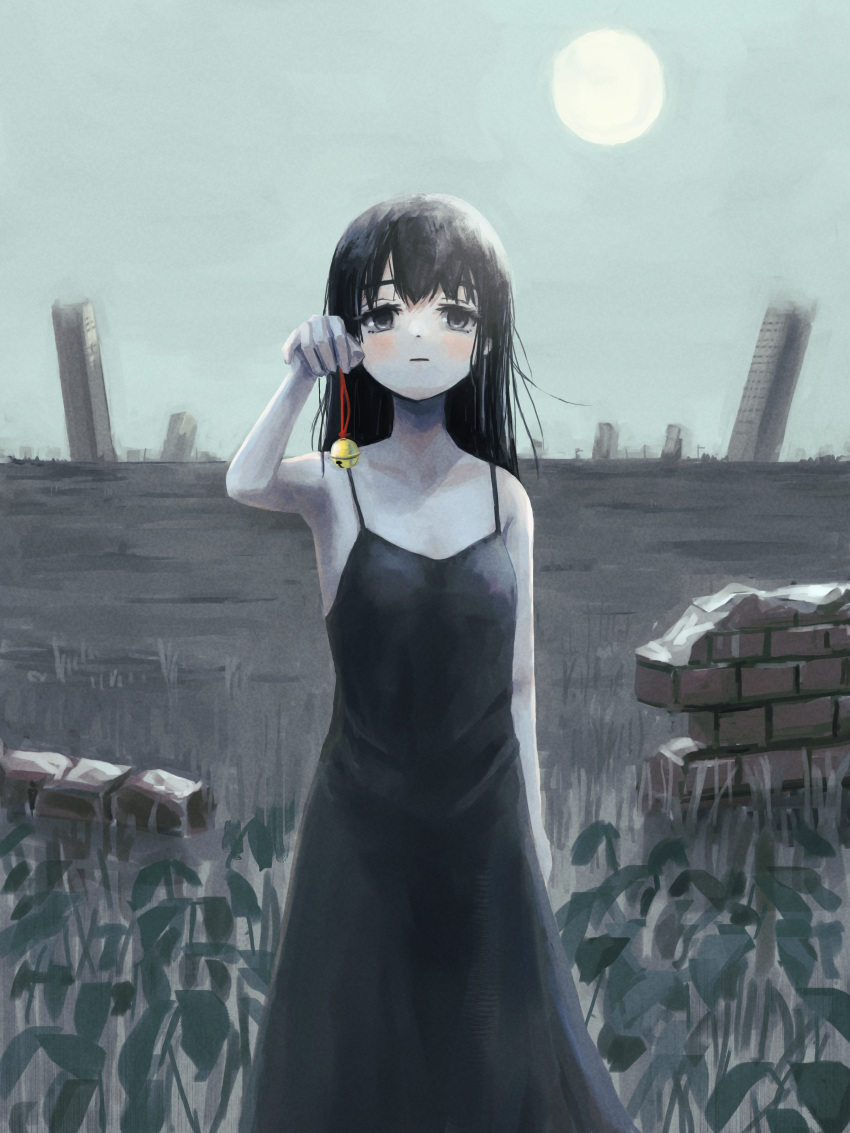 Safebooru - 1girl absurdres bell black dress black eyes black hair closed mouth day dress ...