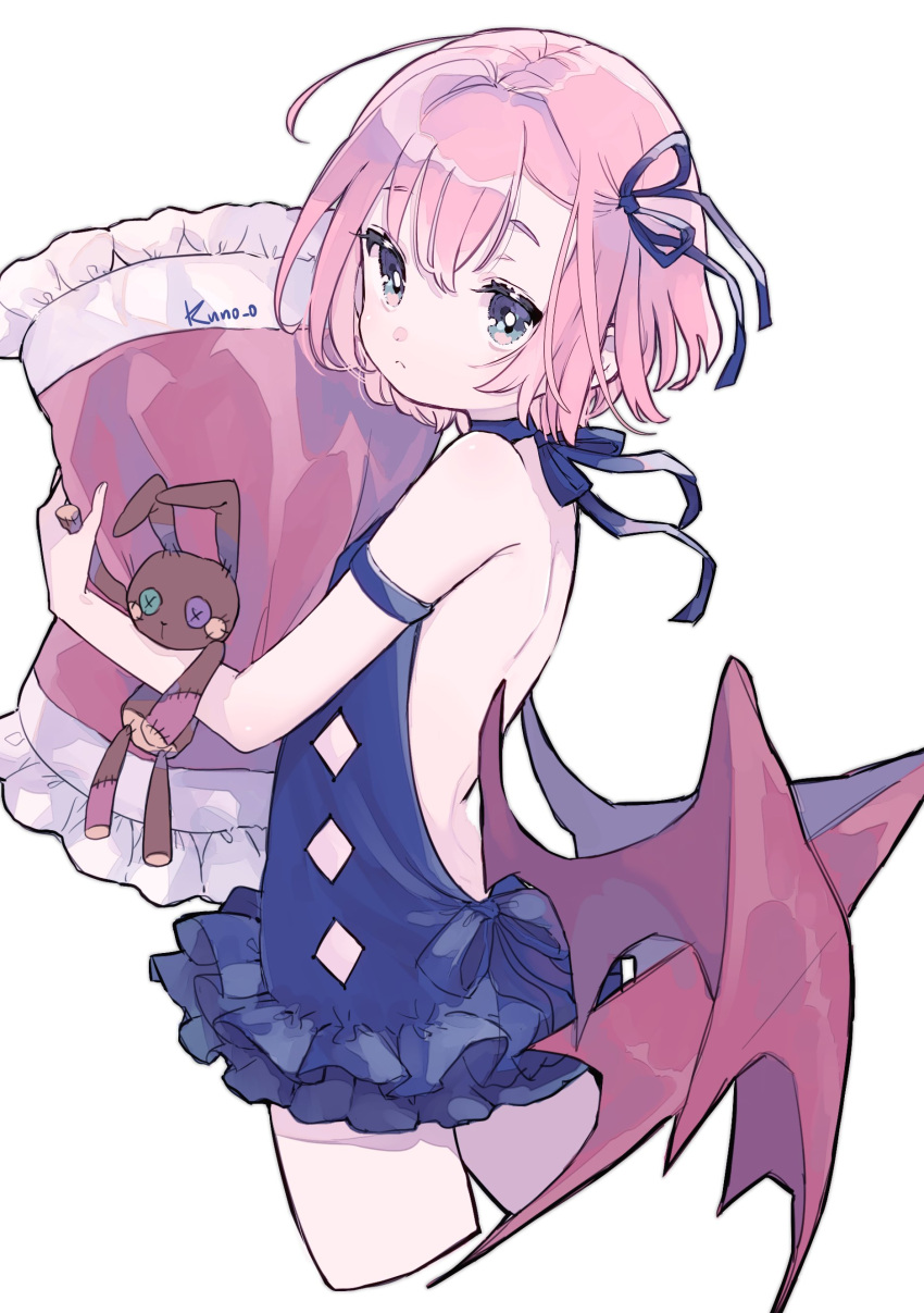 Safebooru - 1girl absurdres artist name blue dress blue eyes blue ribbon closed mouth dress from ...