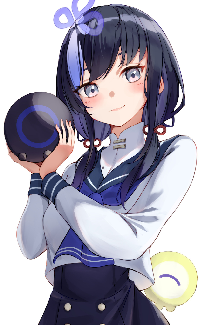 Safebooru - 1girl absurdres black hair black skirt blue sailor collar blush grey eyes high-waist ...