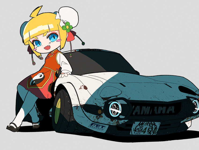 Safebooru - 1girl black footwear blonde hair blue eyes blush bun cover ...