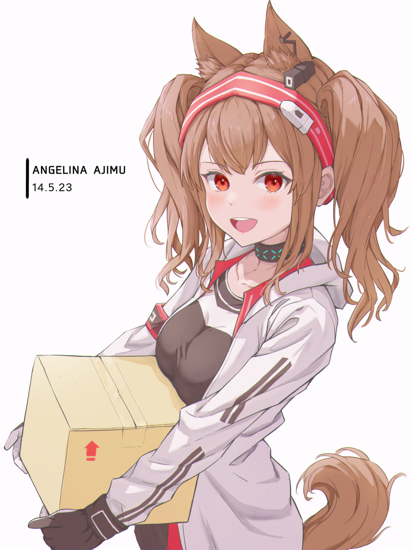 Safebooru - 1girl :d absurdres angelina (arknights) animal ear fluff ...