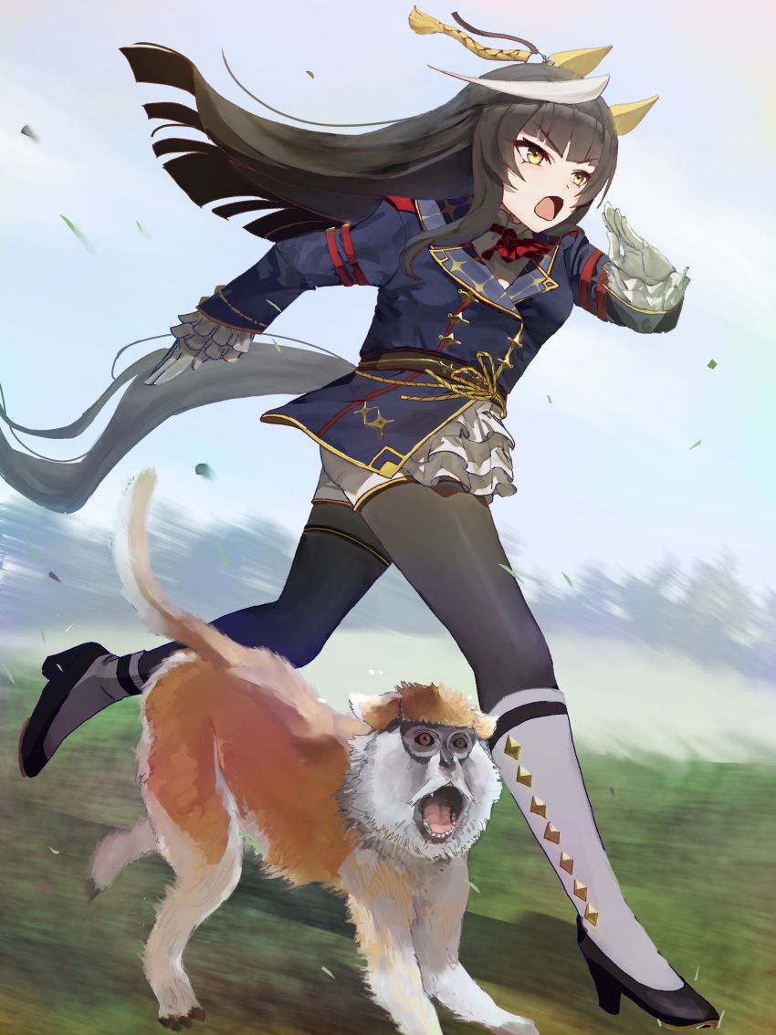 Safebooru - 1girl absurdres ahoge animal ears ascot black hair black ...