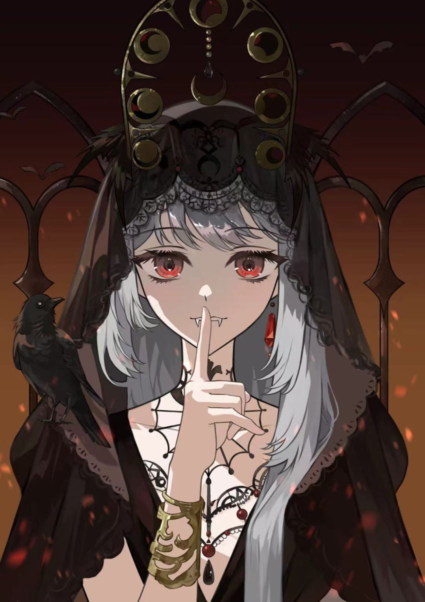 Safebooru - 1girl black dress black veil bracer brown background ...