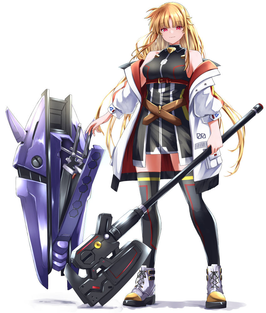Safebooru - 1girl bardiche (nanoha) bare shoulders belt black dress ...