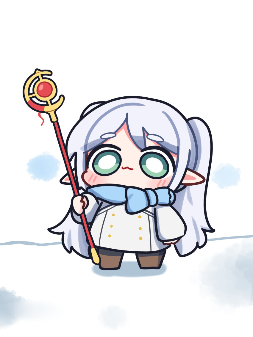Safebooru - 1girl :3 blue scarf blush boots bow bright pupils brown ...