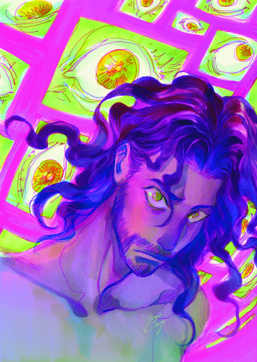 Safebooru - 1boy absurdres beard commentary curly hair design ...