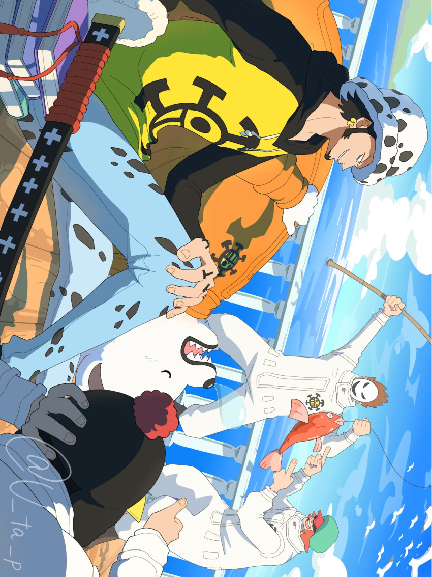 Safebooru - 5boys aqua hat bepo (one piece) black hair blue sky brown ...
