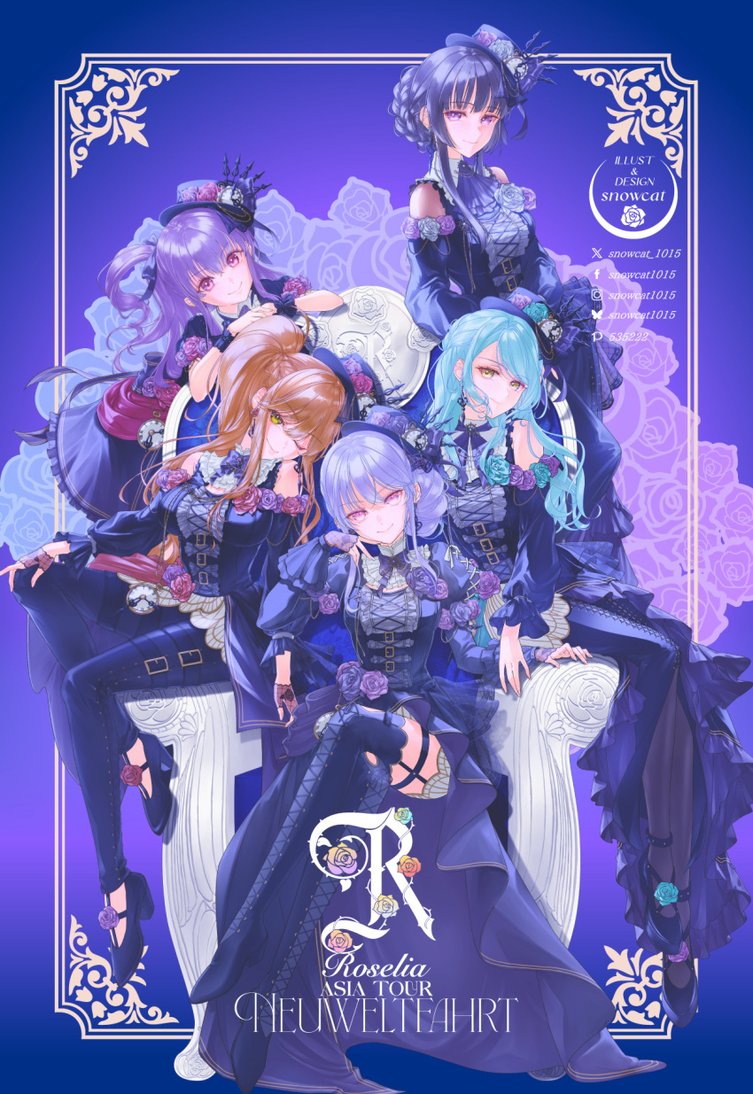 Safebooru - 5girls aqua flower aqua hair aqua rose bang dream! bang ...