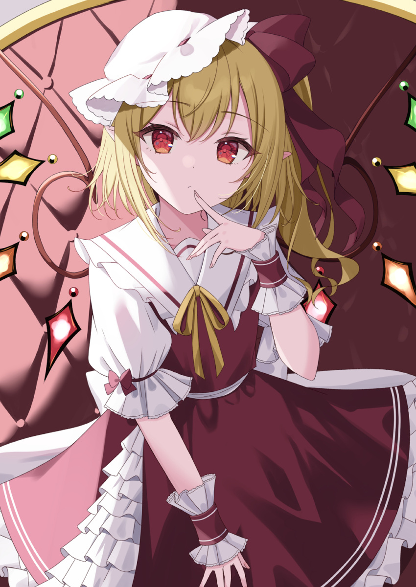 Safebooru - 1girl blonde hair flandre scarlet frills hat highres ...