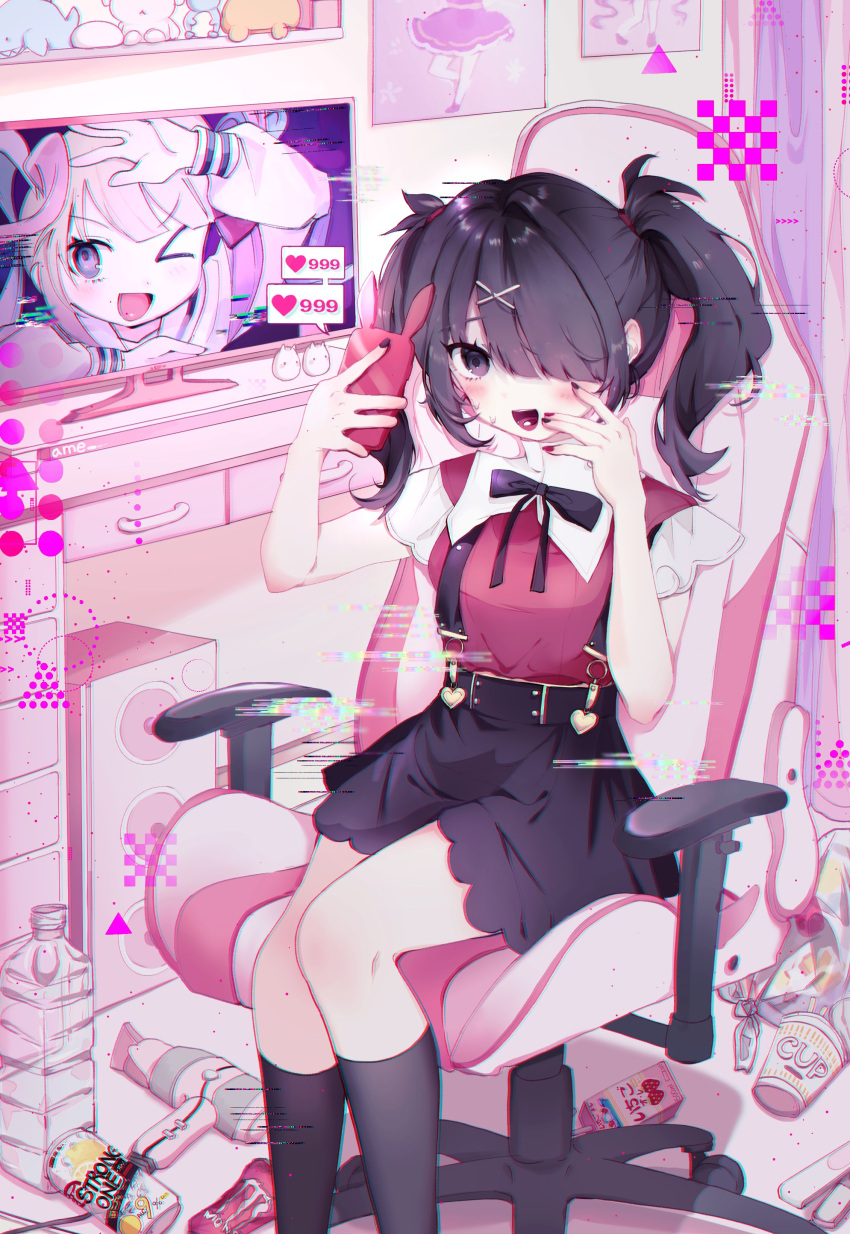 Safebooru - absurdres ame-chan (needy girl overdose) black hair black ribbon black skirt black ...