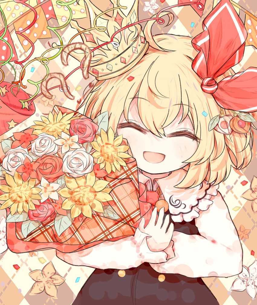 Safebooru - 1girl blonde hair closed eyes crown flower frills hair ornament highres long sleeves ...