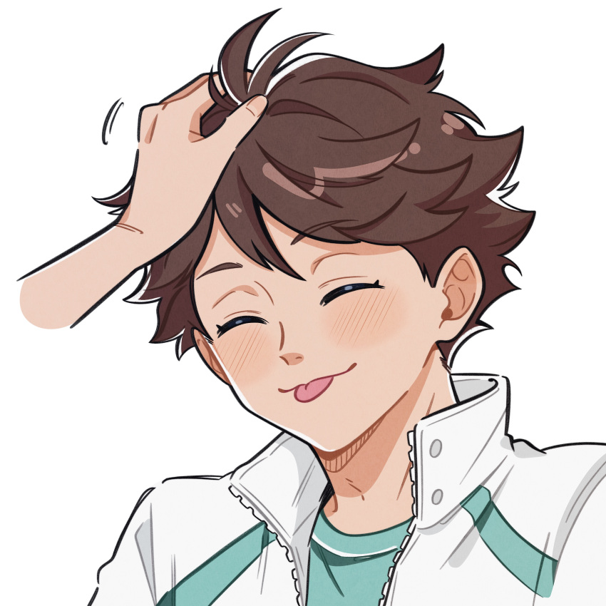 Safebooru - 1boy 1other :p absurdres blue shirt blush brown hair closed ...