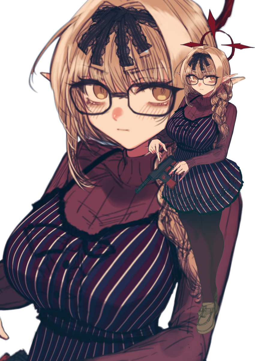 Safebooru - 1girl black-framed eyewear black pantyhose blue archive blush braid breasts brown ...