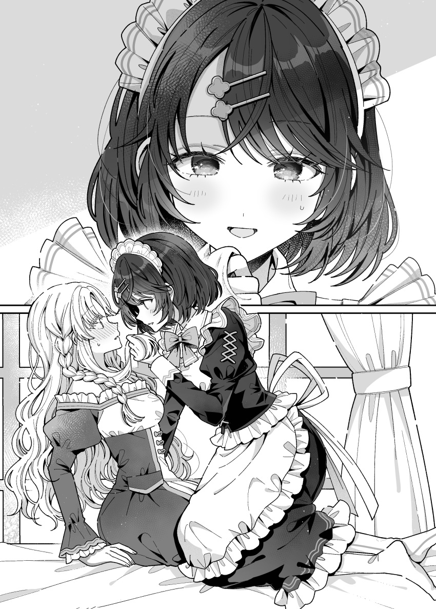 Safebooru - 2girls absurdres apron blush braid commentary request ...