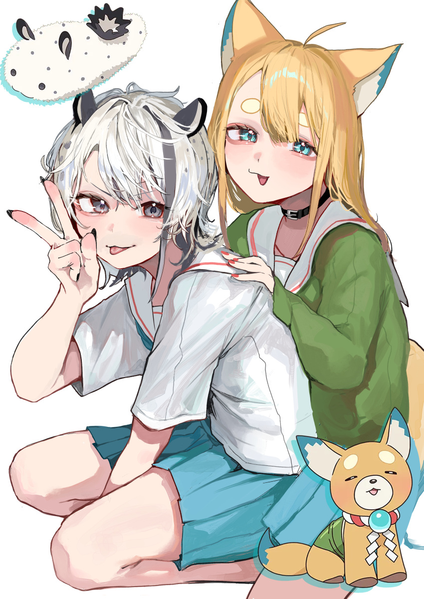Safebooru - 2girls :p absurdres ahoge animal ears black nails blonde ...