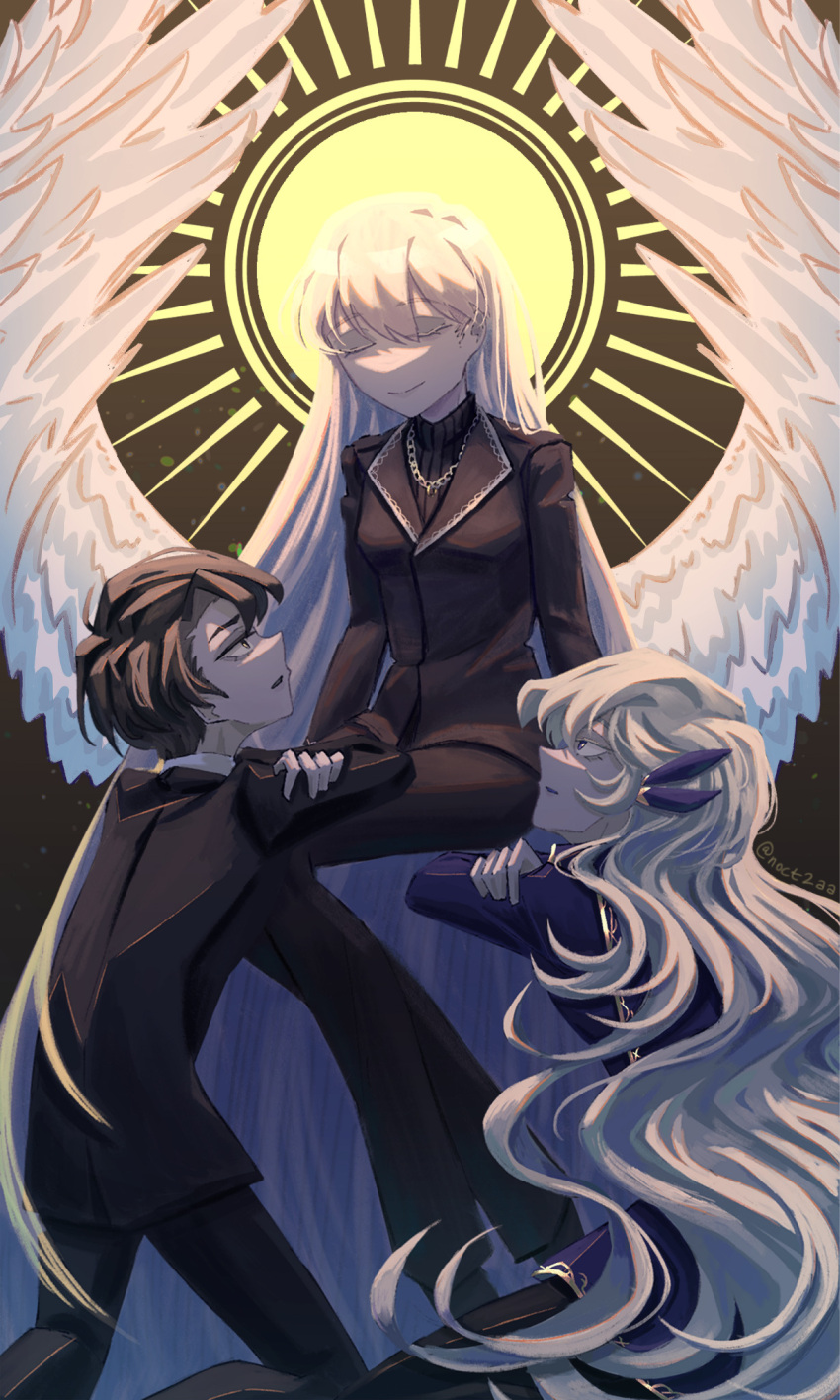 Safebooru - 1boy 2girls angel wings angelica (library of ruina) argalia ...