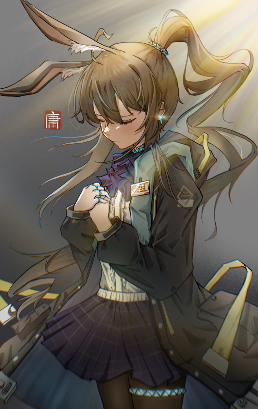 Safebooru - 1girl amiya (arknights) animal ear fluff animal ears arknights ascot black pantyhose ...