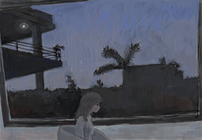 Safebooru 1girl Building Chair Closed Mouth Clouds Cloudy Sky 1643