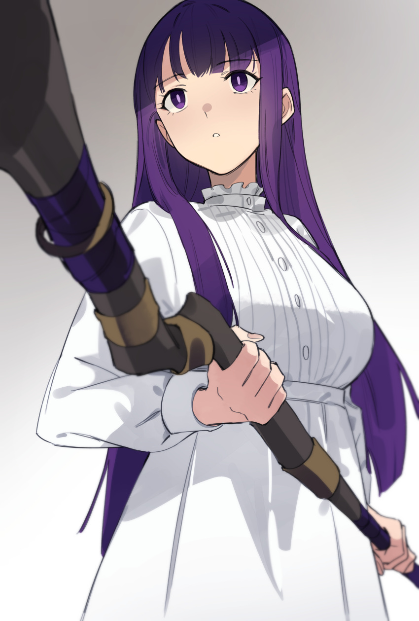 Safebooru - 1girl absurdres breasts dress fern (sousou no frieren) highres holding holding staff ...