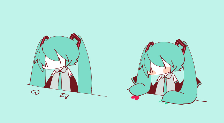 Safebooru - 1girl aqua background blush bongo cat (meme) commentary ...