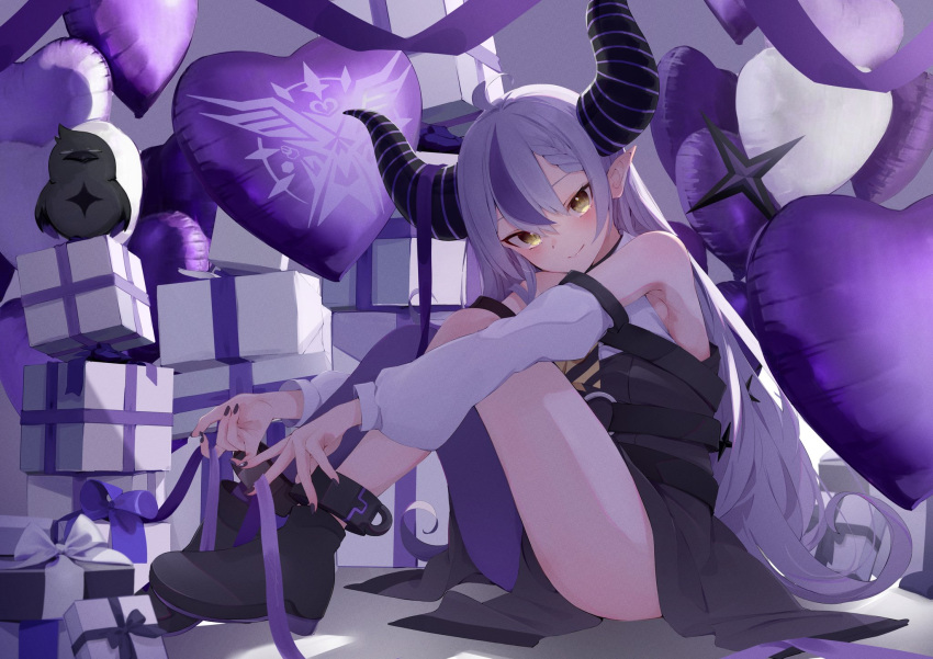 Safebooru - 1girl armpits bare shoulders black footwear braid braided bangs demon horns highres ...