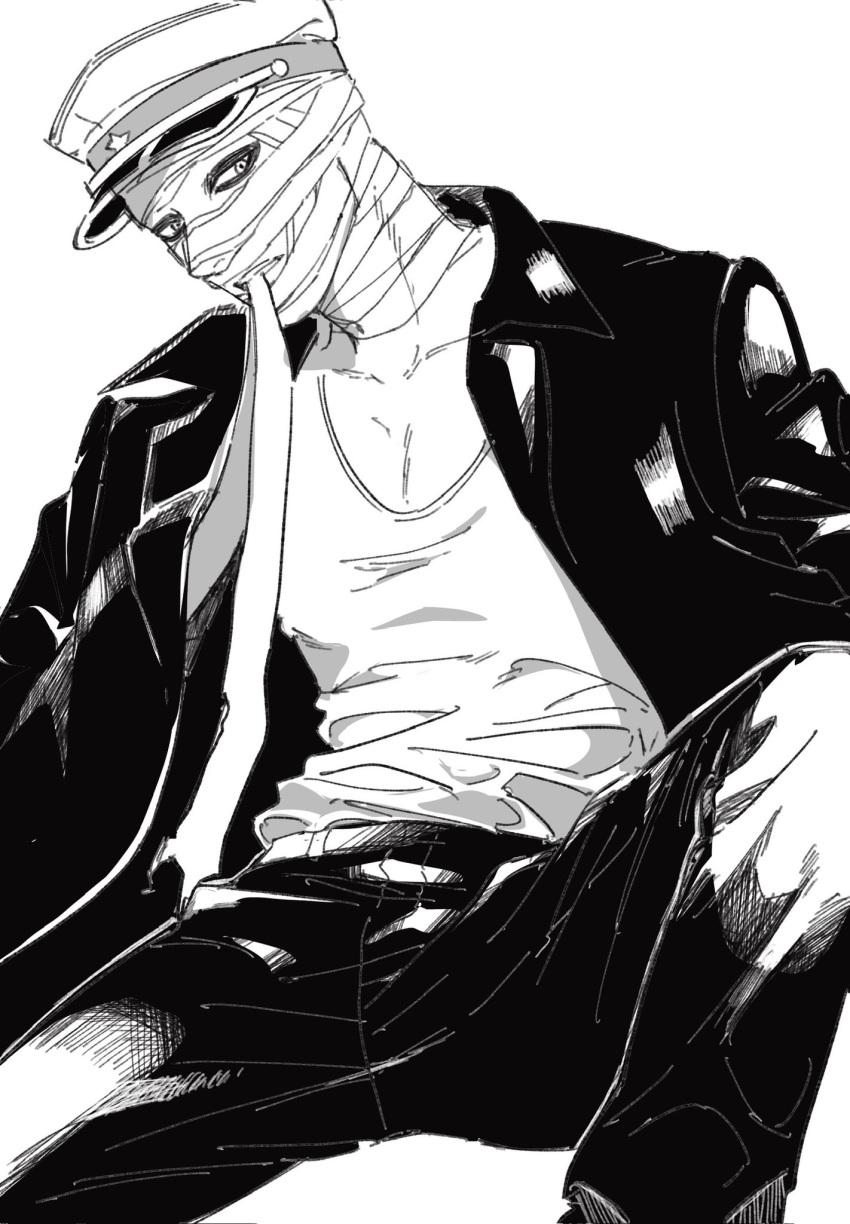 Safebooru - 1boy bandaged head bandaged neck bandages black jacket ...