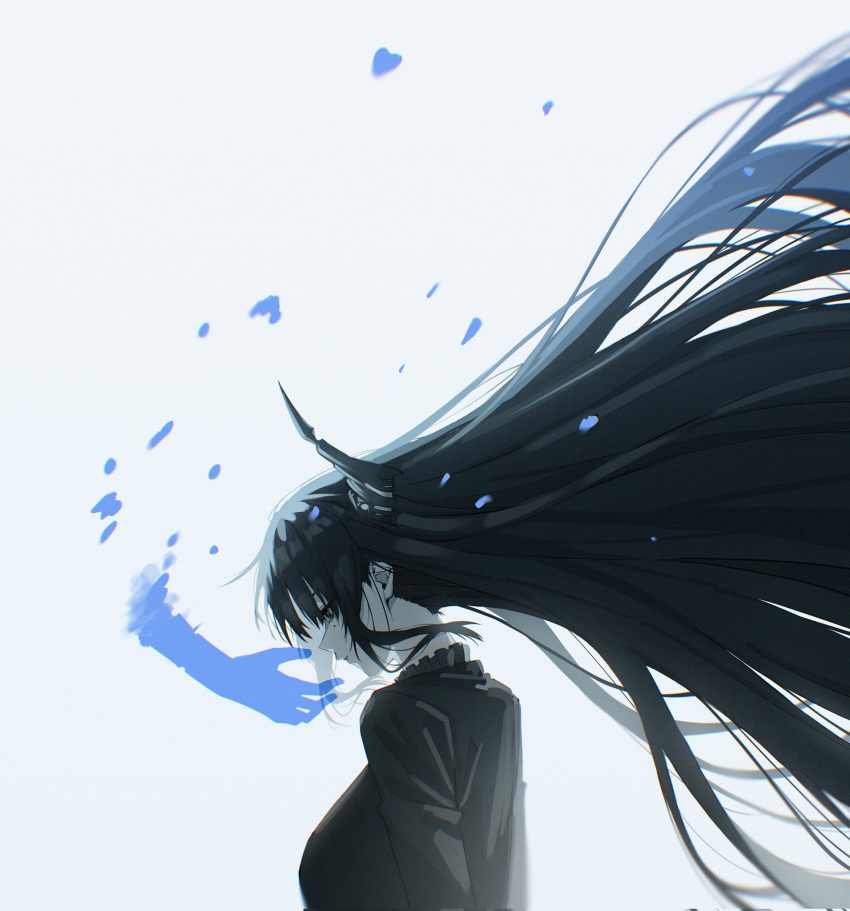 Safebooru - 1girl black hair black shirt disembodied hand floating hair ...