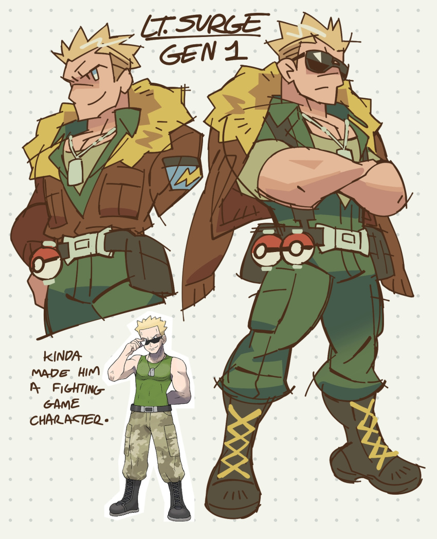 Safebooru - 1boy aviator sunglasses blonde hair blue eyes bomber jacket ...