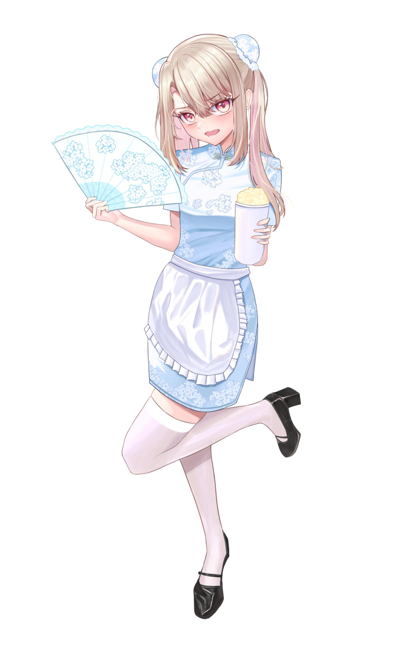 Safebooru - 1girl absurdres apron black shoes blonde hair blue dress ...