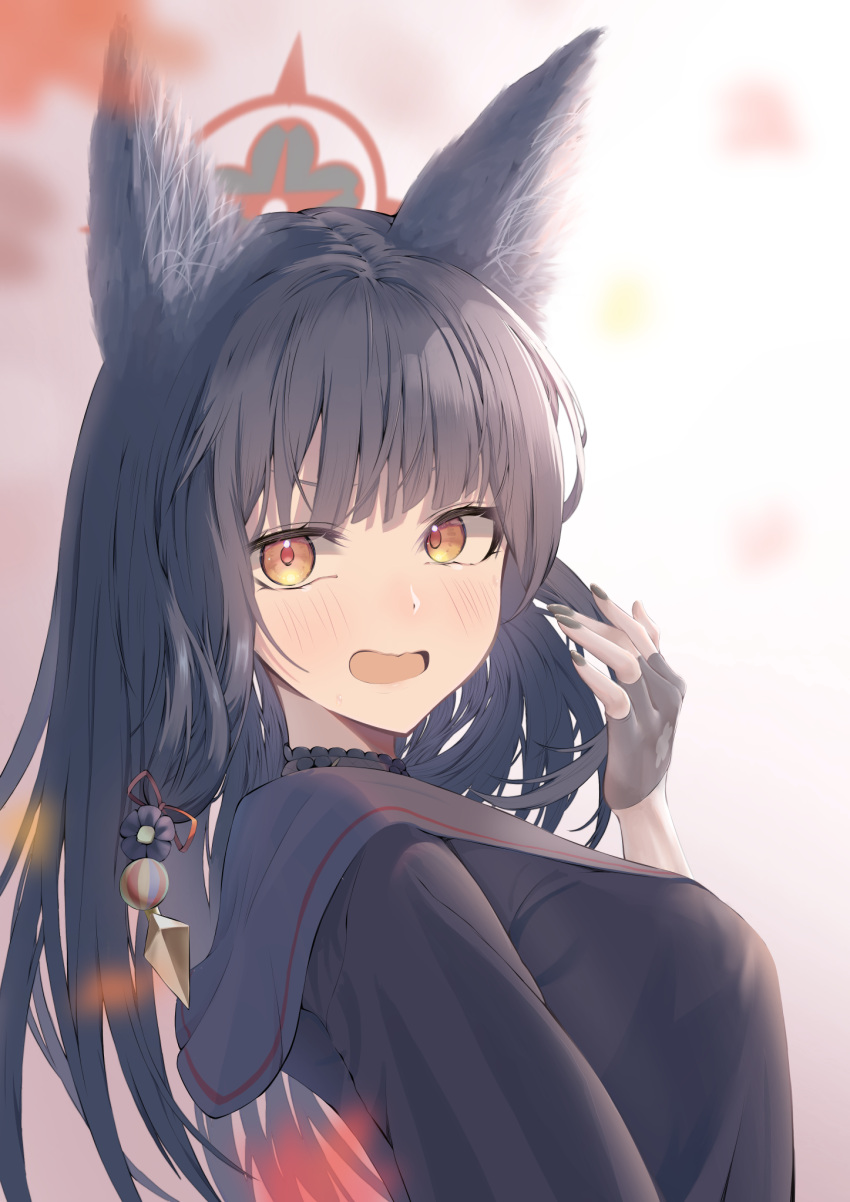 Safebooru - 1girl animal ears black hair black nails black sailor ...