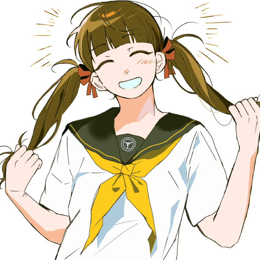 Safebooru - 1girl blush brown hair chinese commentary closed eyes ...