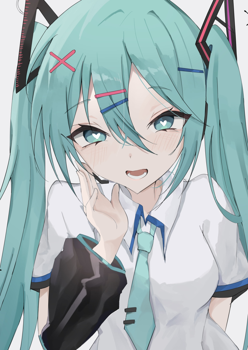 Safebooru - 1girl absurdres aqua eyes aqua hair aqua necktie detached sleeves hair ornament ...