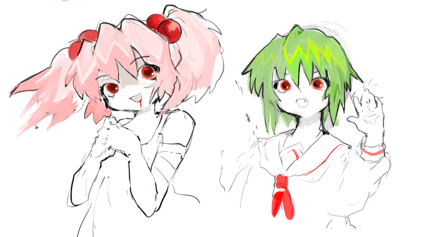 Safebooru - 2girls 8eyes bandaged arm bandages blood blood from mouth ...