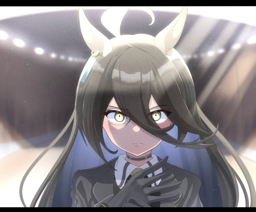 Safebooru - 1girl absurdres ahoge animal ears black choker black gloves black jacket ...