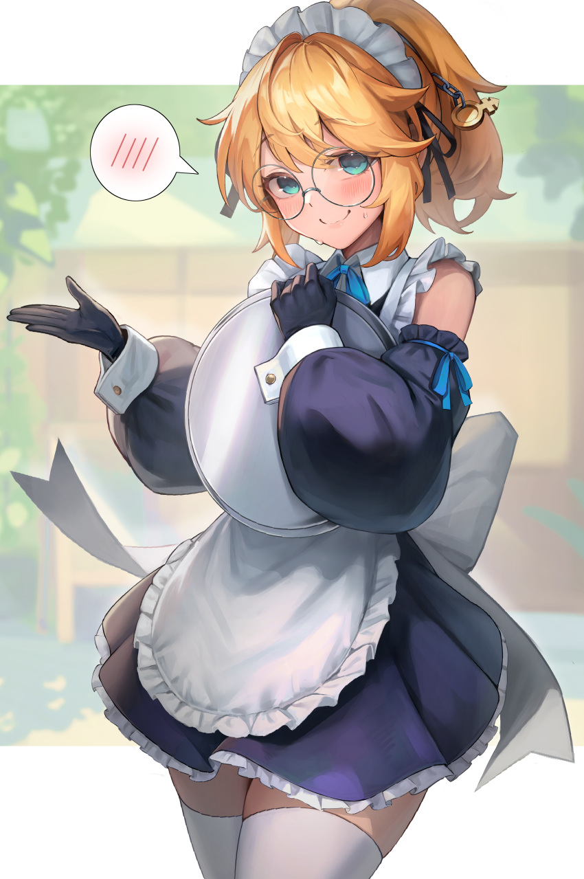 Safebooru - 1girl absurdres androgyne symbol apron aqua eyes back bow black gloves blonde hair ...