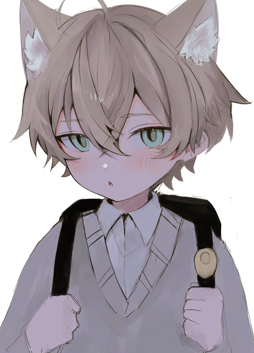 Safebooru - 1boy :o absurdres ahoge animal ear fluff animal ears backpack bag blue eyes blush ...