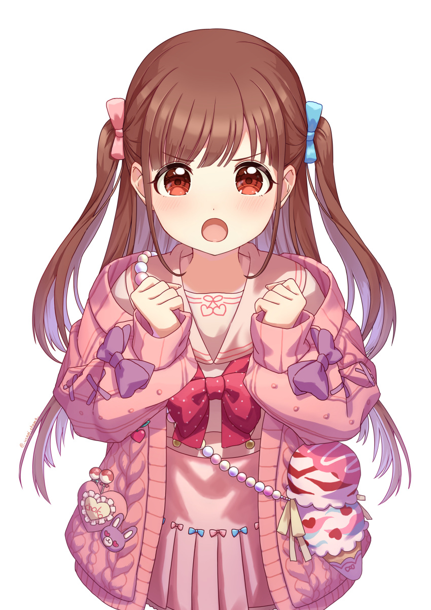 Safebooru - 1girl :o absurdres blush bow bowtie brown hair clenched hands highres idolmaster ...