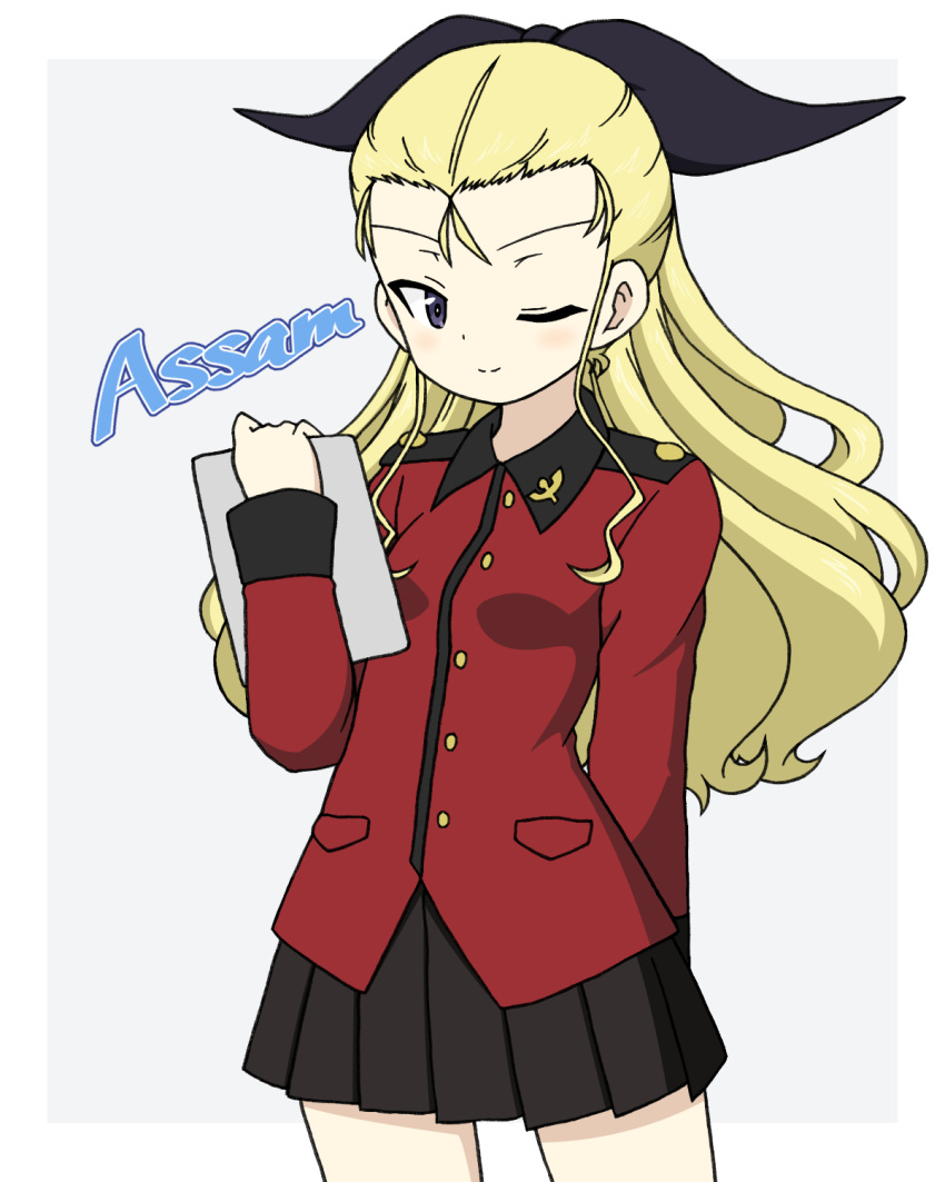 Safebooru - 1girl ;) arm behind back assam (girls und panzer) black ...