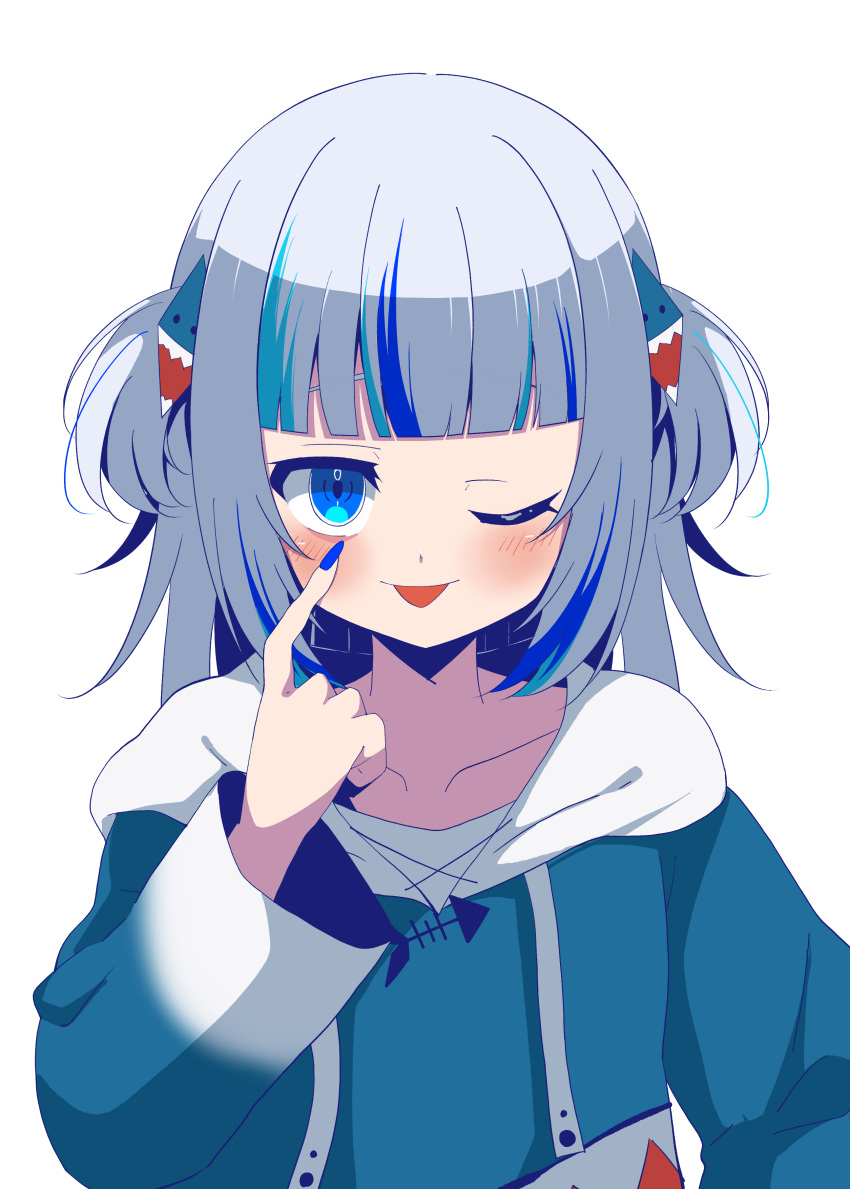 Safebooru - 1girl ;p absurdres animal costume blue eyes blue hair blue hoodie blue nails blunt ...