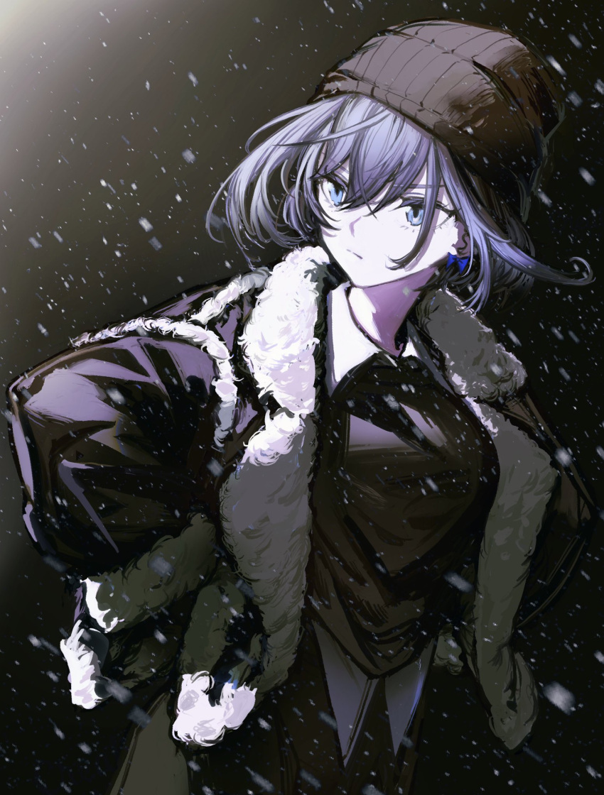 Safebooru - 1girl alternate costume black shirt blue eyes blue hair bow bow earrings brown ...