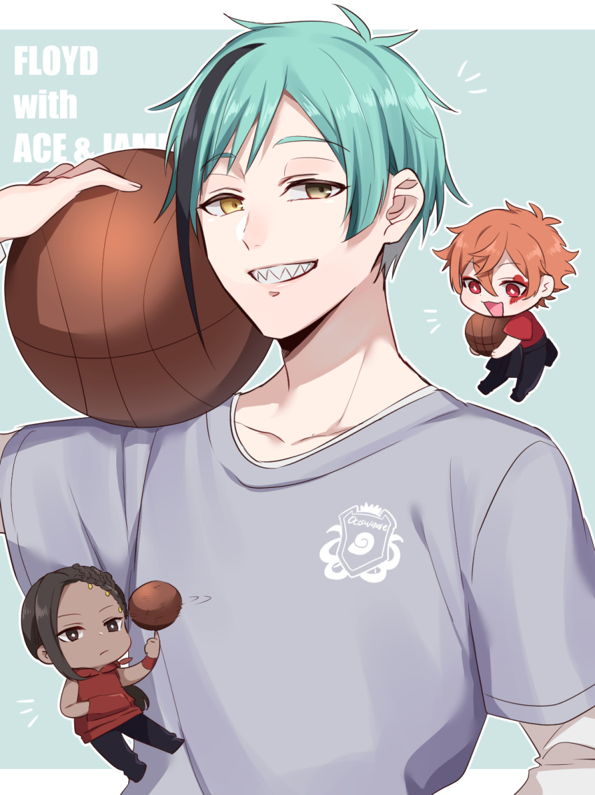 Safebooru - 3boys ace trappola aqua hair ball basket basketball (object ...