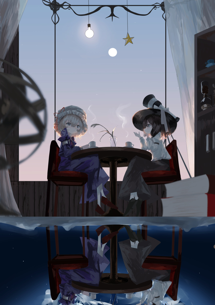 Safebooru - 2girls absurdres agasa (akasa anodan) black headwear black skirt blonde hair book ...