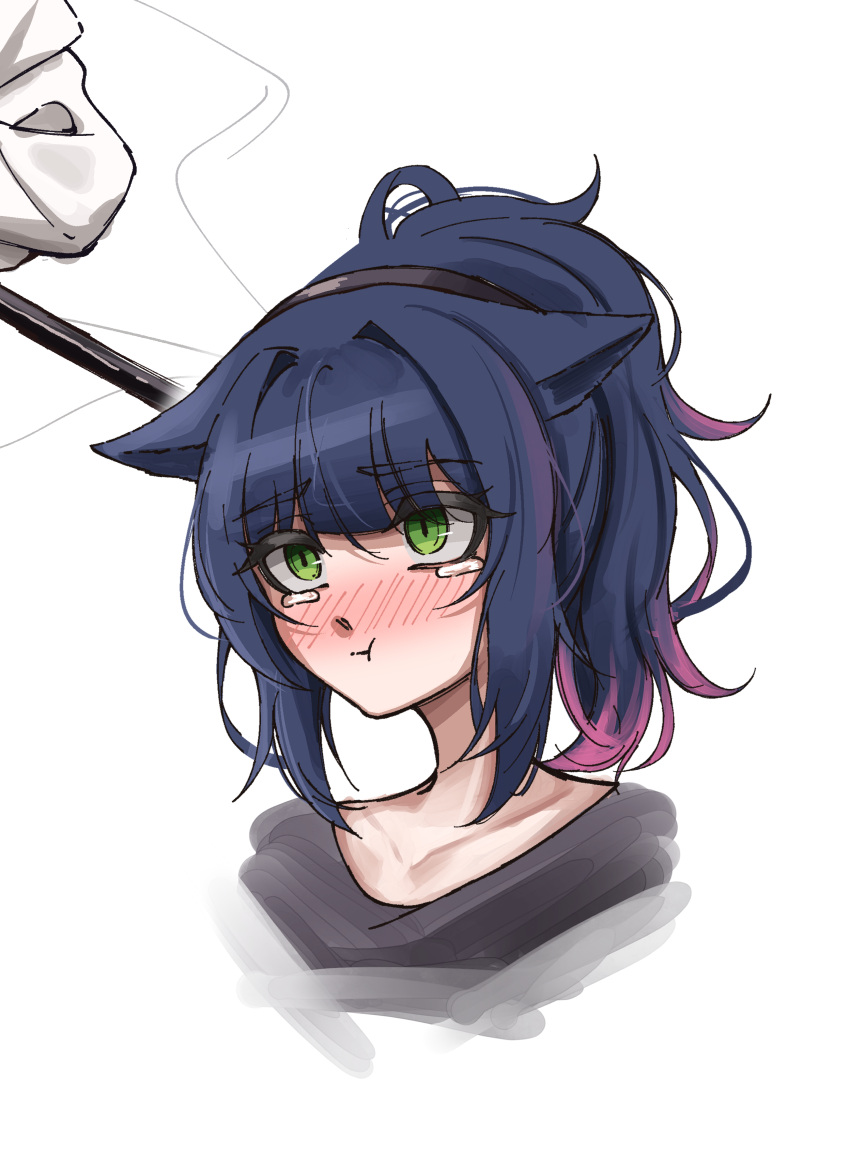 Safebooru - 1girl :t absurdres animal ears arknights blue hair blush cat ears cat girl colored ...