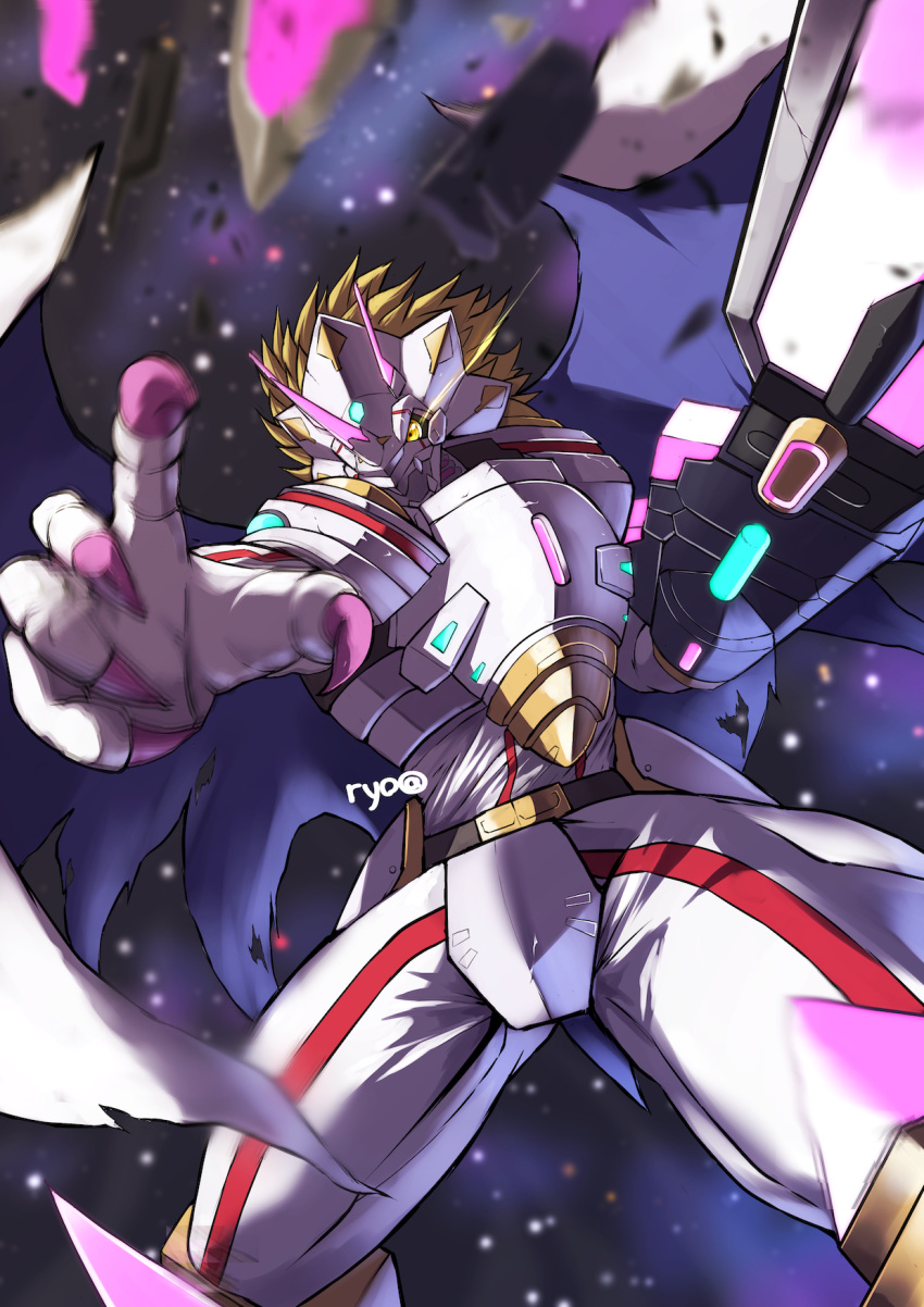 Safebooru - armor artist name belt blonde hair digimon highres holding ...