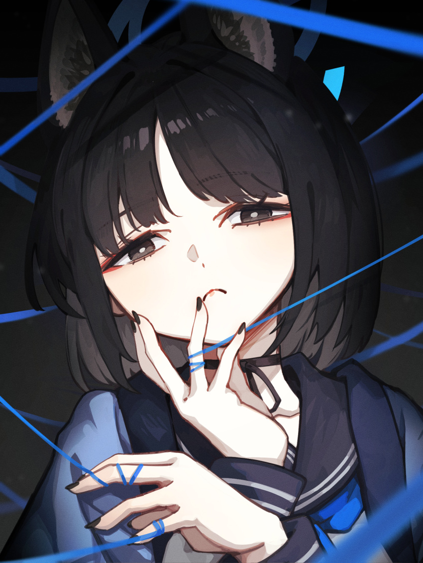 Safebooru - 1girl 2ta2ta animal ears black eyes black hair blue archive cat ears haori highres ...