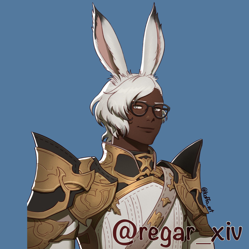 Safebooru - 1boy animal ears armor blue background commentary ...