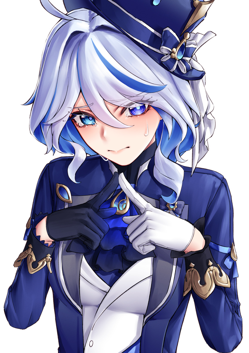 Safebooru - 1girl absurdres ahoge ascot asymmetrical gloves black gloves blue ascot blue eyes ...