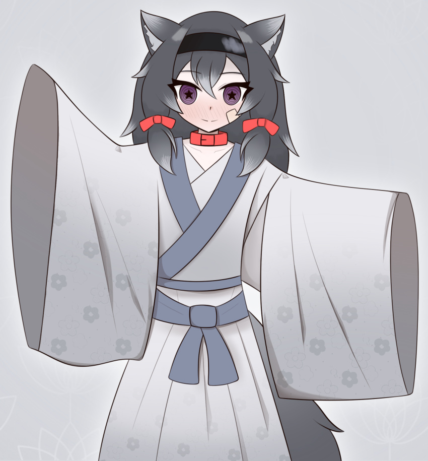Safebooru - 1girl @ @ animal ear fluff animal ears belt collar blush collar grey hair highres ...